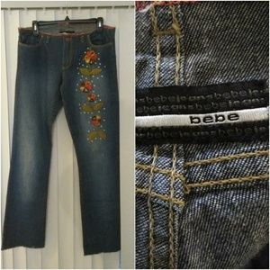 bebe | Jeans | Rare Embroidered Bebe Jeans Distressed Frayed Nwot ...